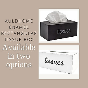 AuldHome Design White Rectangular Tissue Box, Rustic-Style Distressed Enamelware Oblong Tissue Cover Holder