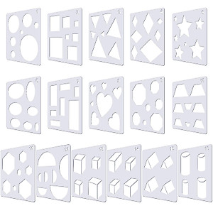 16 Pieces Kids Drawing Stencils Basic Shape Stencils Plastic Drawing Stencil Template Geometry Shape Stencils Reusable DIY Painting Stencils for Kids Girls Boys Gifts Home Classroom Crafts