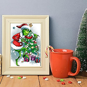 YSUNETER Christmas Diamond Painting Kits for Adults - Grinch Diamond Art Kits for Adults Beginner, DIY Full Drill Diamond Dots Paintings with Diamonds Gem Art and Crafts for Adults Home Wall Decor
