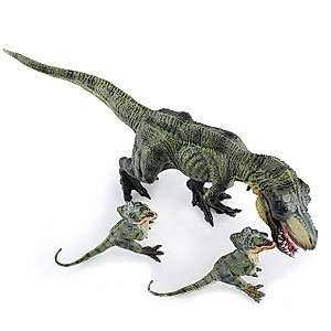 Gemini&Genius 3-Piece Dinosaur Set with T-Rex & Cubs, Action Figures, Moveable Jaw, Cake Topper, Party Gift for Kids 3-12 Years Old