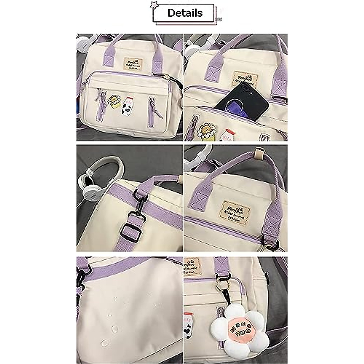 MUSICARD Girls Kawaii Backpack with Cute Pins and Pendant, Japanese Schoolbag Aesthetic Rucksack with Accessories for Teens