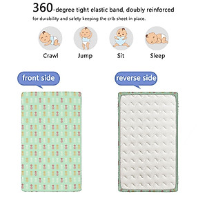 Pineapple Themed Fitted Mini Crib Sheets,Portable Mini Crib Sheets Toddler Bed Mattress Sheets-Crib Mattress Sheet or Toddler Bed Sheet,24“ x38“,Almond Green Multicolor