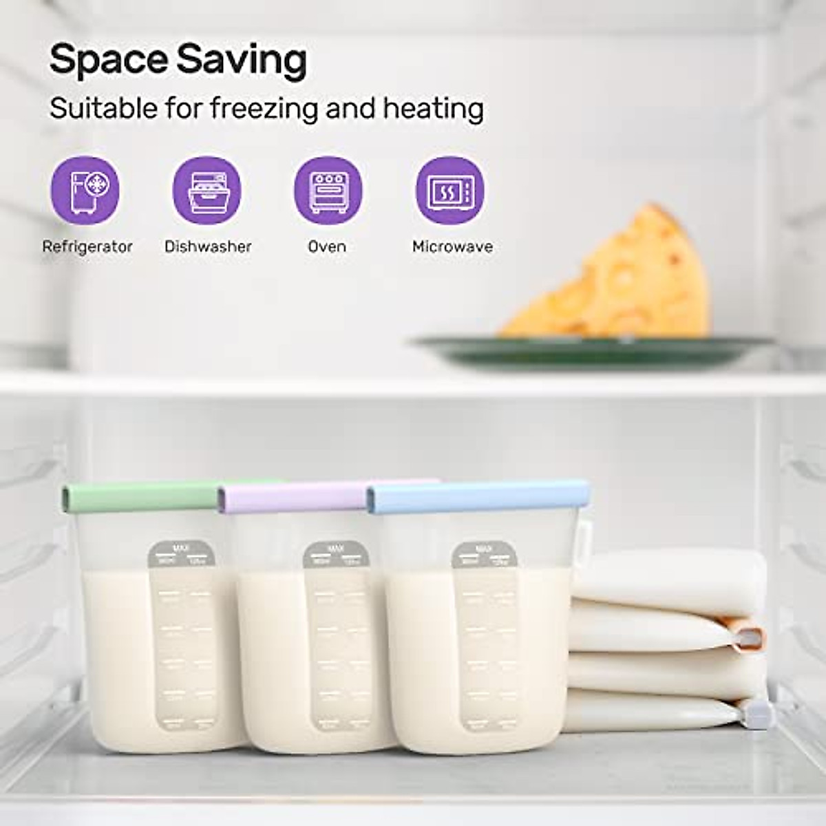 Nuliie 7 Pcs Reusable Silicone Breastmilk Storage Bags, 12oz/360ml Double Leak-Proof Breastmilk Freezer Bags, BPA Free Self-Standing Milk Bags for Breastfeeding, Baby Food Pouches