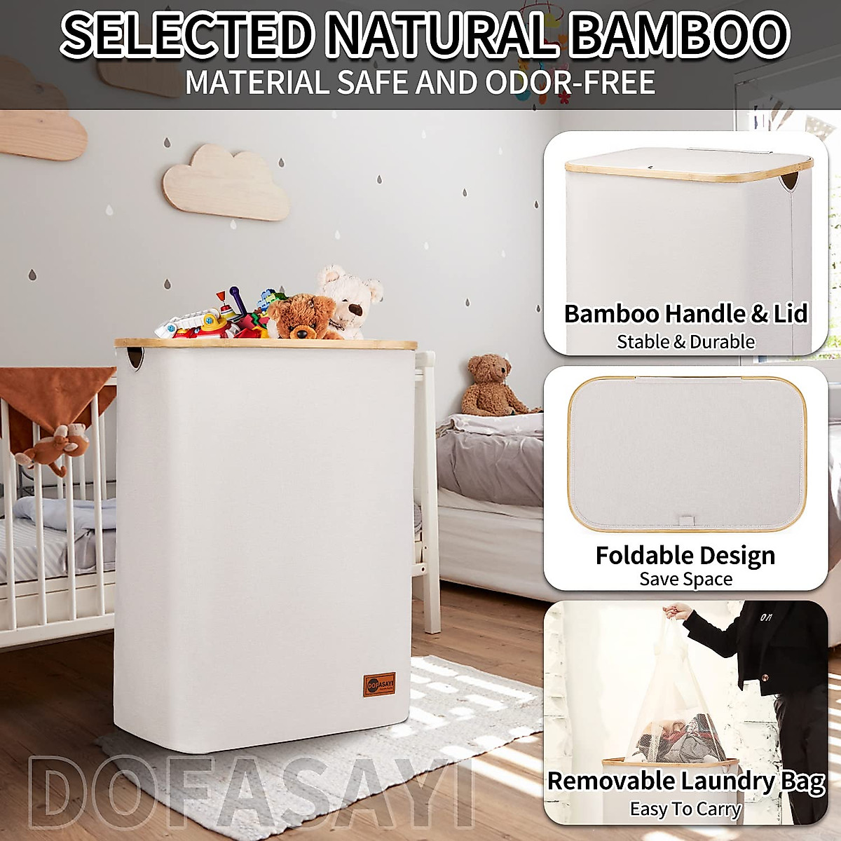 DOFASAYI 150L Laundry Basket With Removable Bag - Tall Hamper With Lid for Bathroom, Dorm - Beige