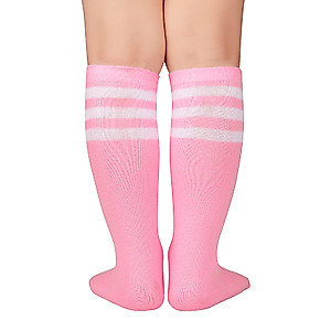 Kids Child Soccer Socks Knee High Tube Socks Toddler Girls Uniform Socks Cotton Cute Sport Stocking for Boys Girls 1 Pair Pink White One Size