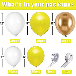 116 Pieces Yellow Balloons, Balloon Garland Arch Kit, Yellow White and Gold Balloons for Baby Shower Honeybee theme Wedding Birthday Graduation Anniversary Globos Para Fiestas Party Decorations