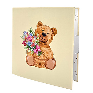 Niumcraft Pop Up Greeting Card Teddy Bear Hold Bouquet Flower Card Cartoon Animals Flower Birthday Thank You Card for Kid Mom Dad Family Friend Gift