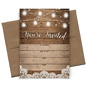 Printed Party Fill-in Invitations and Envelopes, Rustic, Set of 25