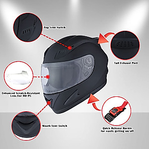 1Storm Motorcycle Bike Full FACE Helmet Mechanic Skull - Tinted Visor RED
