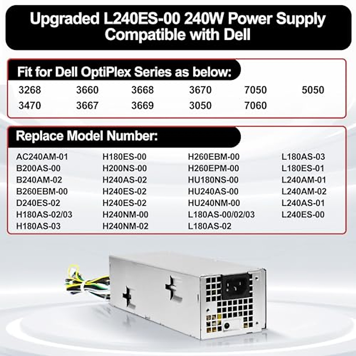 LXun L240ES-00 H240ES-02 B240AM-02 240W Power Supply Compatible with Dell OptiPlex 3050 5050 7050 Mini Tower J61WF DK87P F484X DW3M7 HT04K (6Pin + 4Pin Connector)