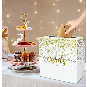 FALIZIFU Gold Card Box for Party Gift Card Box Holder Envelope Box for Wedding Birthday Baby Shower Retirement Gold Foil Card Box