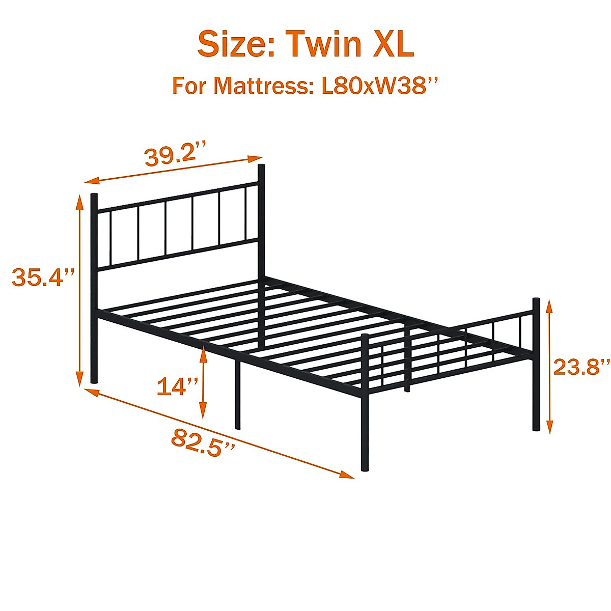 zunatu Classic Metal Bed Frame Platform Mattress Foundation with Classic Style Iron-Art Headboard/Footboard/Under Bed Storage/No Box Spring Needed/Twin XL Size Black
