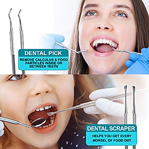 Dental Tools, 6 Pack Teeth Cleaning Tools Stainless Steel Dental Scraper, Pick Hygiene Set with Mouth Mirror, Tweezer for Dentist, Personal Using, Pets - Teeth Cleaning Kit - Dental Cleaning Kit