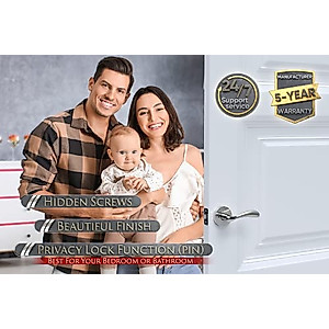 Avalon C-Series Maya - Modern Door Handle Door Lever Set in Satin Nickel - Nickel Polished Finish with Privacy Pin Function