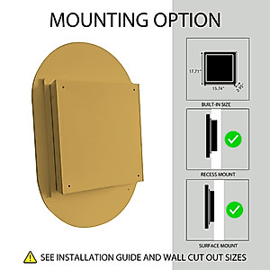 Yozma 20x34 Inch Oval Recessed Medicine Cabinet with Mirror, Metal Framed Bathroom Wall Mounted Cabinet Organizer with Mirror and Adjustable Shelves, Wall Mirror with Storage for Bathroom, Matte Gold