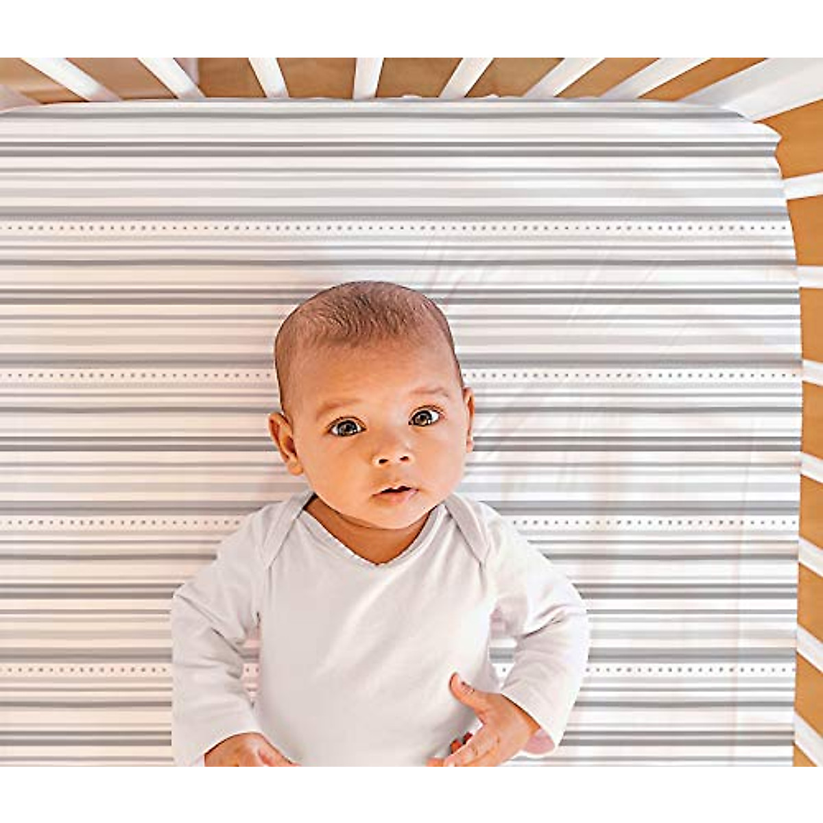 The Peanutshell Fitted Crib Sheet Set for Baby Boys or Girls, Grey Elephants and Stripes, Unisex 2 Pack Set