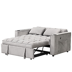 Multi-Functional Sofa Bed with Cup Holder and USB Port, Loveseat Pull Out Sofa Bed Sleeper Bed for Living Room Office Apartment (Gray)