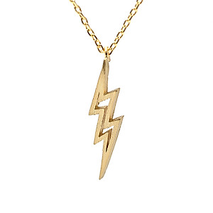 Spinningdaisy Handcrafted Brushed Metal Lightning Bolt Necklace Gold