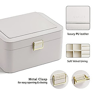 KAMIER Jewelry Organizer,2 Layer Jewelry Organizer Box for Earrings Bracelets Rings Necklaces,Luxury Leather & Soft Velvet Lined,Gift Box Packaging,Gray