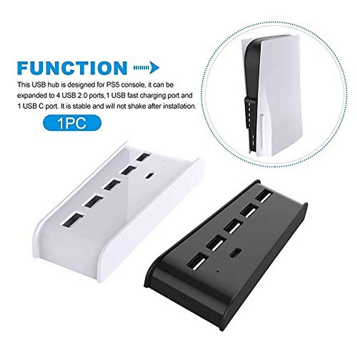 SHYPT 5 Port High-Speed Splitter Adapter Game Console USB Hub Multifunctional for PS5 Game Console Charging Stand Indicator Light (Color : White)