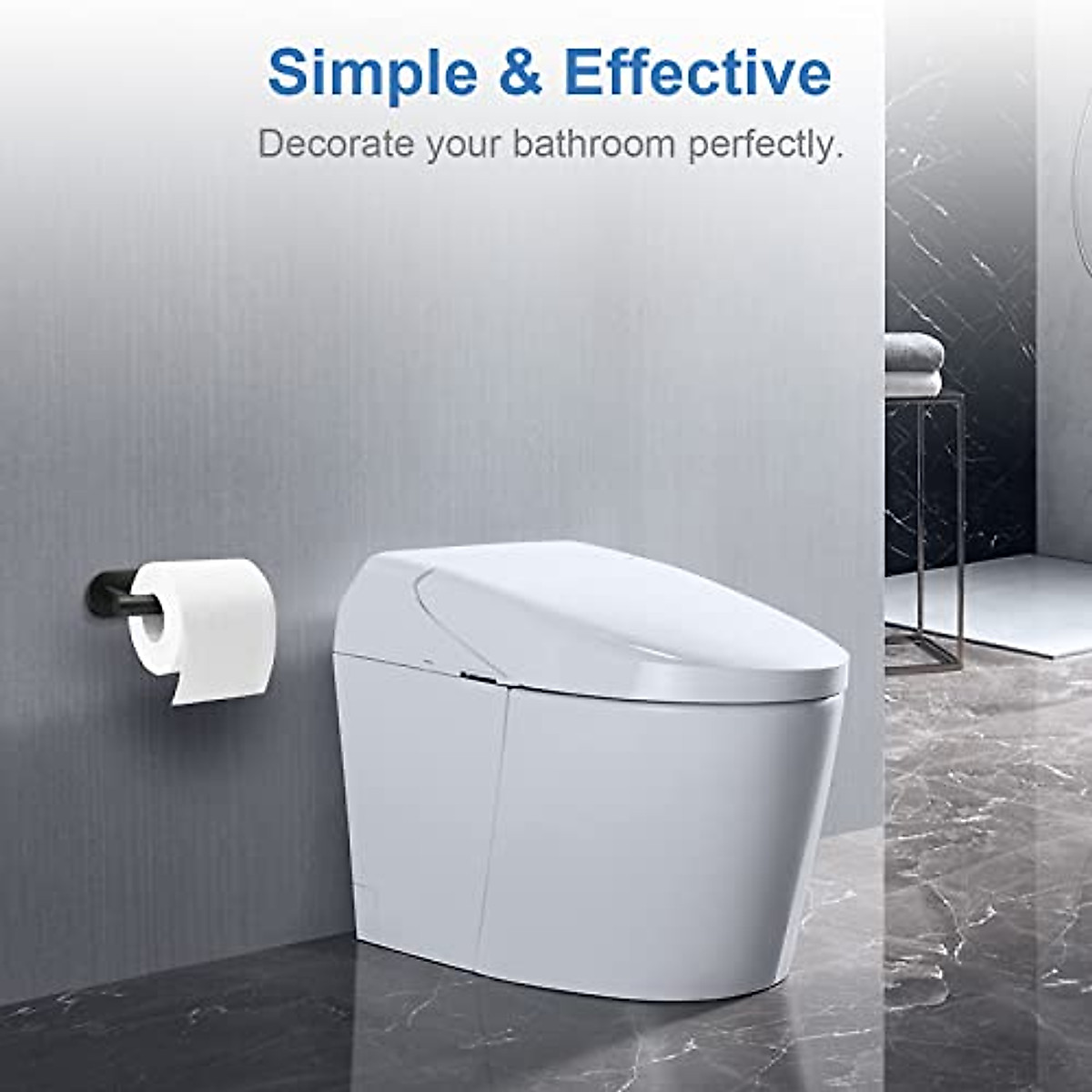 Simtive Adhesive Toilet Paper Holder, No Drilling Stainless Steel Toilet Roll Holder, Stick on Wall for Bathroom and RV, Matte Black