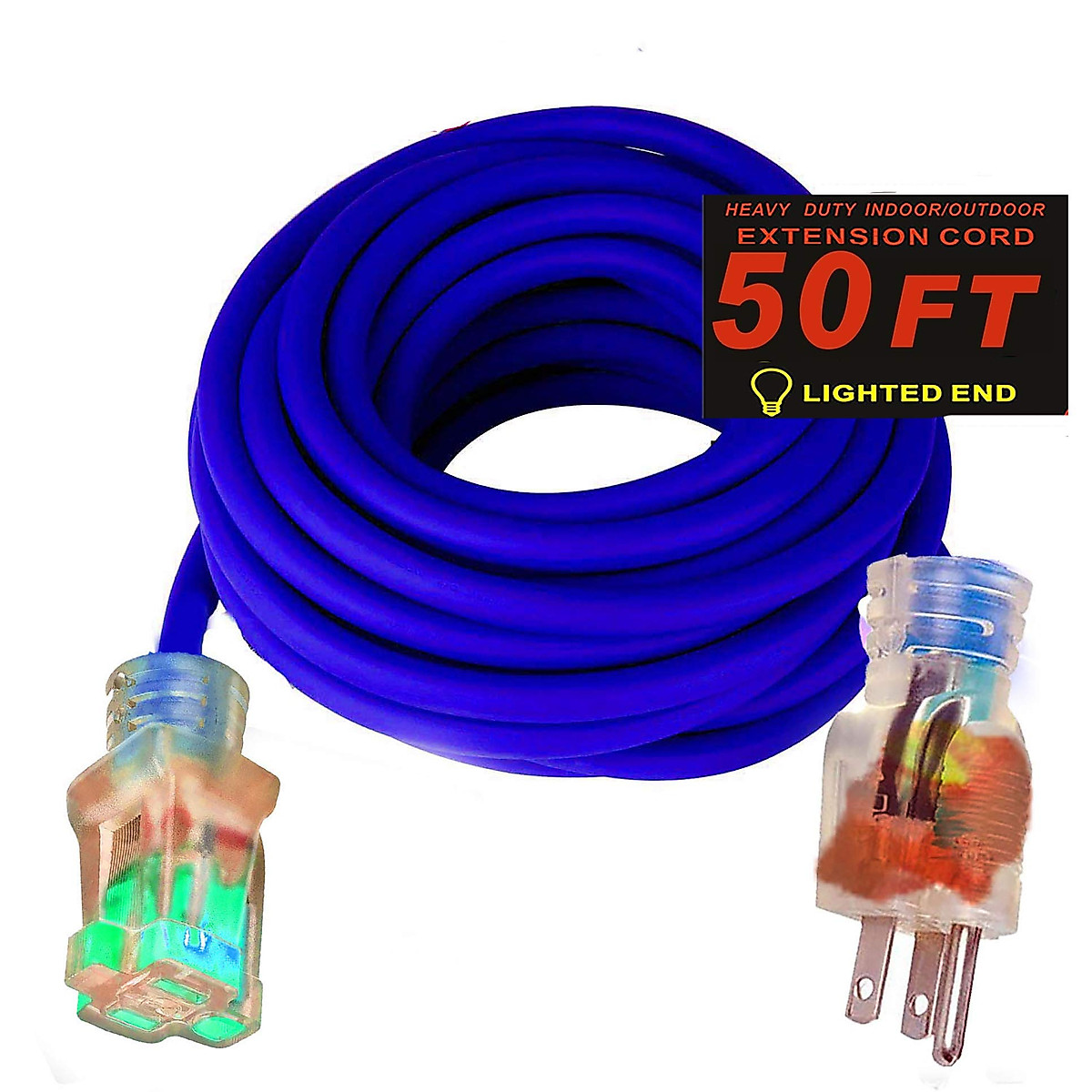 pizety 50 ft 10 Gauge Heavy Duty Indoor Outdoor Extension Cord 125 Volt, 1875 watt, 5-15P/R, UL Listed 10 Gauge Extension Cord 3 Prong 50 ft 10/3 Extension Cord