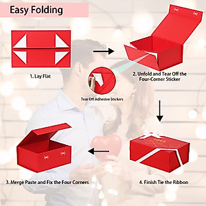 CHARMGIFTBOX Large Gift Box with Lids for Presents, 8.7x6.7x4 Inches Collapsible Red Gift Boxes with Magnetic Closure Ribbon and Card for Valentine's Day Birthday Bridesmaid Boxes