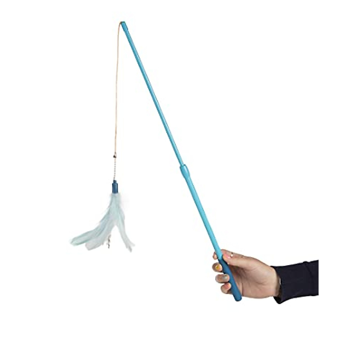 SmartyKat Frisky Flyer Feather Wand Cat Toy, Extendable Up to 24" - Blue, One Size
