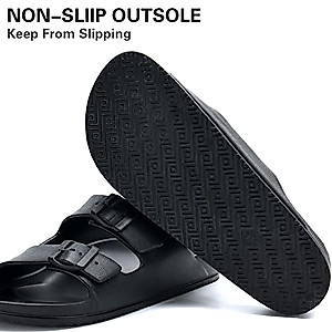 Temi Mens Slides Adjustable Slip on Sandals,Summer Beach Pool Shower EVA Sandals for Men,Double Buckle Lightweight Waterproof Comfy Bathroom Flat House Slippers for Men Size