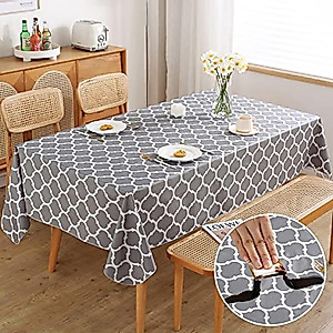 Vinyl Tablecloth Rectangle with Flannel Backing, 100% Waterproof & Oil Proof Plastic Tablecloth, Heavy Duty Table Cover for Dining Table, Indoor & Outdoor Use(Rectangle, 52" x 70" (4-6 Seats), gray)