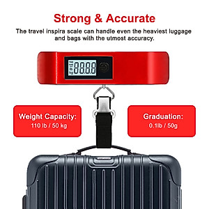 Travel Inspira Luggage Scale, Digital Luggage Scales, Baggage Scale with Backlit LCD Display,110LB / 50KG, Battery Included (Red)