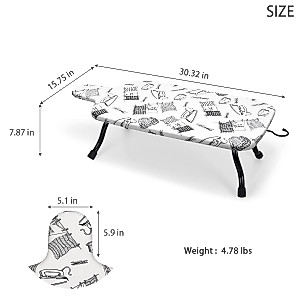 Duwee 15"x30" Table Top Ironing Board Extra Wide with Anti-Rust Hanging Hook and Removable Washable Cotton Cover, Steel Mesh Top Ironing Boards with 10mm Thicken Double Layers Feltpad and Foam,White