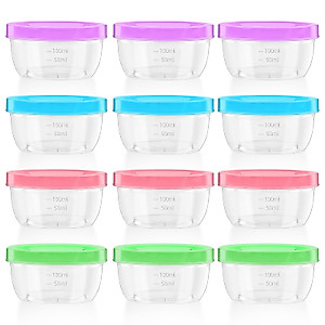 Zezzxu 5 oz Small Plastic Food Containers with Screw Lids, 12 Pack Reusable Freezer Storage Jars Stackable Deli Containers (Microwave & Freezer Safe)