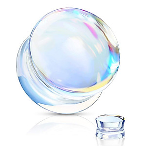 Pierced Owl Iridescent Glass Double Flared Saddle Plug Gauges, Sold as a Pair (8mm (0GA))