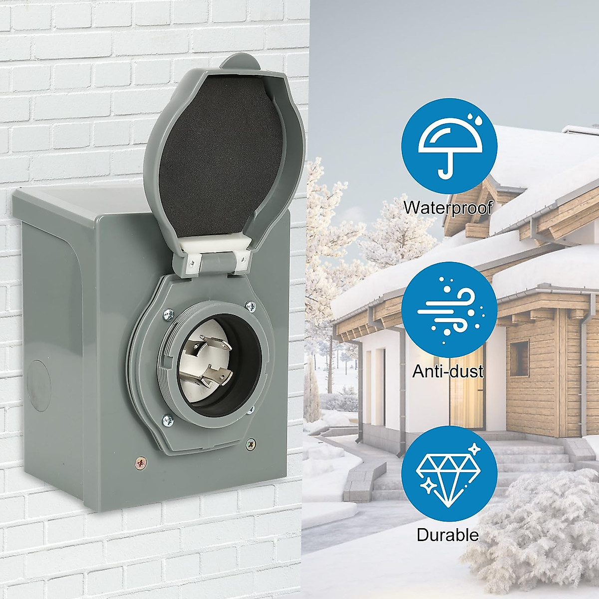 ZDHQLHJ NEMA L14-30P to (6) NEMA 5-15R Through-The-Wall PWR Transfer Kit with LED, 300 Watt, Portable, Generator Power Supply