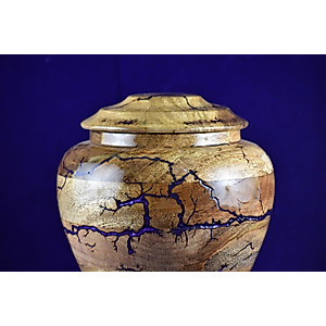 MHK Royal White Blue Lichtenberg Figure Urn for Human Ashes Wooden Urn Box with Lid Pet urn Cremation urn Burial Urn Box Adult Funeral Urn Resin Urn Ashes Keepsake Urn for Ashes