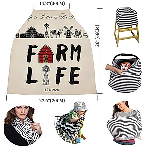 Breastfeeding Nursing Cover Multi Use for Baby Car Seat Life is Better On The Farm Western American Style Stretchy Breathable Scarf Shawl for Stroller High Chair Shopping Cart Canopy for Boys Girls