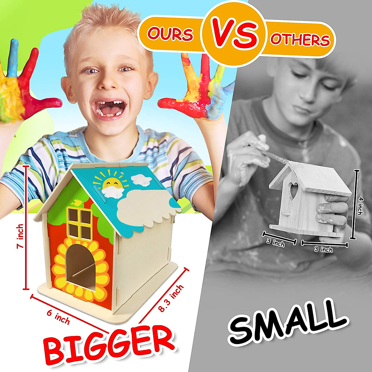 DIY Bird House Kit, 3 Packs Wooden Doodle Birdhouses Set, Arts Crafts Easter Gifts for Age 4-8+ Years Old Girls Boys, Build & Paint Wooden Arts and Painting Craft Toys for Kids Adults