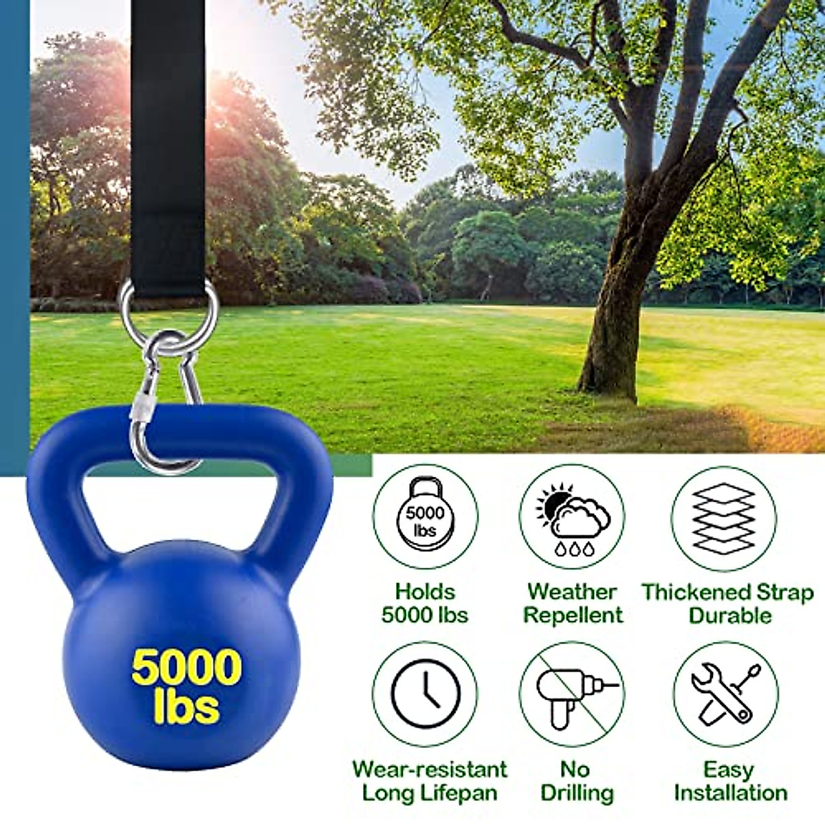 Veriluck Super Thickened Tree Swing Straps Hanging Kit Holds 5000 lbs, 3FT/8FT/15FT/20FT/30FT, Enhanced Strength Weatherproof Hammock Tree Straps Fit All Swing Types, Safer & Easy Installation(3 FT)