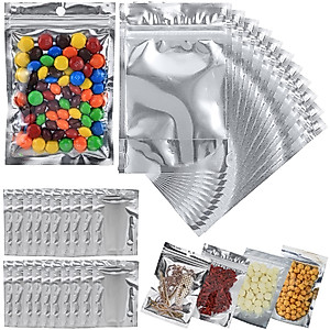 100-Pack Reclosable Large Mylar Bags for Food Storage 6.3" x 9.5" Stand Up Ziplock Pouch Bags Bulk Resealable Smell Proof Aluminum Silver Foil Bags with Clear Window Kitchen Storage Edible Packaging