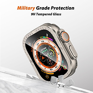 Amizee 2 Pack Metal Case Compatible with Apple Watch Ultra/Ultra 2 Screen Protector Case 49mm with Tempered Glass, Metal Frame Built in HD Glass Protective Cover for iWatch 49mm (B-Numeric Titanium)