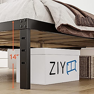ZIYOO Queen Size Bed Frame, 3" Extra Wide Wood Slats with Better Support for Mattress,14 Inch High, No Box Spring Needed, Noise Free, Easy Assembly