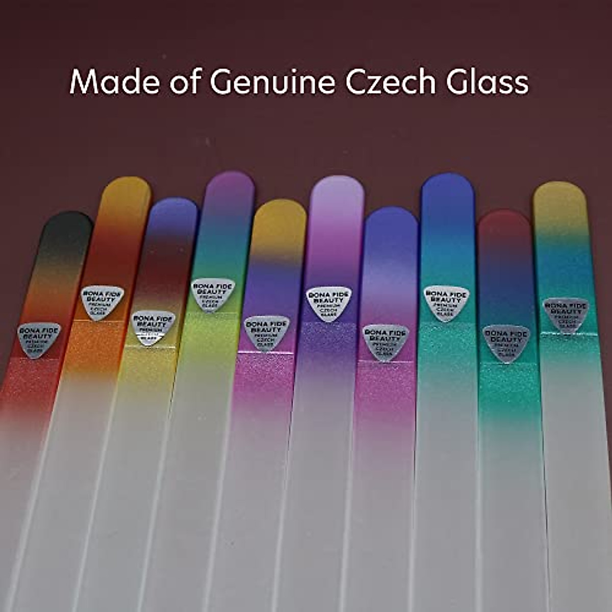 Glass Nail Files for Natural Nails, Fingernail Files, Manicure Set Nail Care, Gentle Comfortable Filing, Leaves Nails Smooth - Bona Fide Beauty 10-Piece Premium Czech Crystal Nail Files