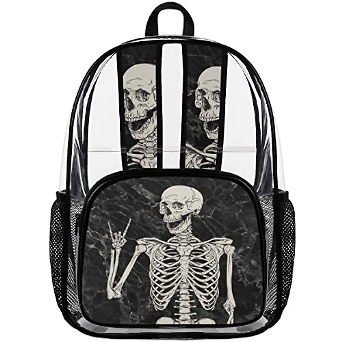 bisibuy Skull Marble Pattern Clear Backpack Stadium Approved Heavy Duty PVC Transparent Backpacks Large See Through Bag for Work Travel Sports Events Concerts