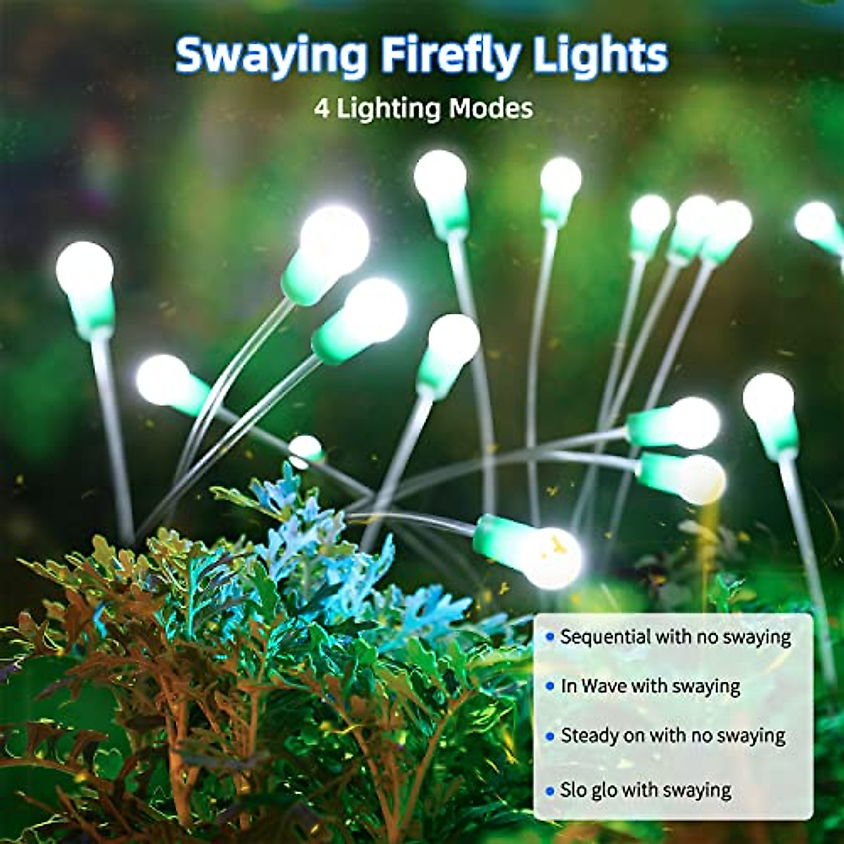 Aluan Firefly Lights Plug in, 2 Pack Garden Decorative Lights Waterproof, Starburst Swaying Outdoor Decorative Lights with 4 Lighting Modes for Garden Patio Flowerbeds Pathway Landscape，Cool White