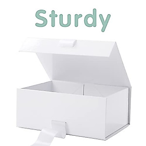 HAPPY POTATO Gift Box with Ribbon 9x6.5x3.8 Inches, White Gift Box with Lid and Ribbon, Bridesmaid Proposal Box, Magnetic Gift Box for presents (Glossy White)