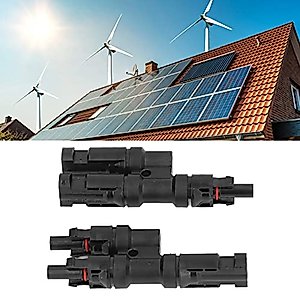 DC Solar T Connector, 1 Pair 40A 1000V Solar Branch Connector 2 to 1 Male Female Waterproof for PV Panel Cable
