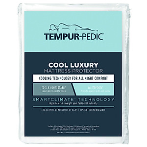 Tempur-Pedic Cool Luxury Fitted Mattress Protector – Cool and Comfortable Luxury Knit - Waterproof to Protect Against Spills and Stains – Machine Washable, Queen Sized, White
