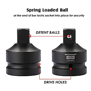 MIXPOWER 1-Inch Drive (F) to 3/4-Inch (M) Impact Socket Adapter and Reducer, Chrome Molybdenum Steel, Ball Detent, Tapered Square End…