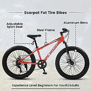 ZLECTIO Mountain Bike for Men and Women with 7 Speeds, 24 Inch Fat Tire Bikes with Front Suspension and High-Carbon Steel Frame, Orange Adult/Teenanger Road Bicycle for Outdoor Camping Riding